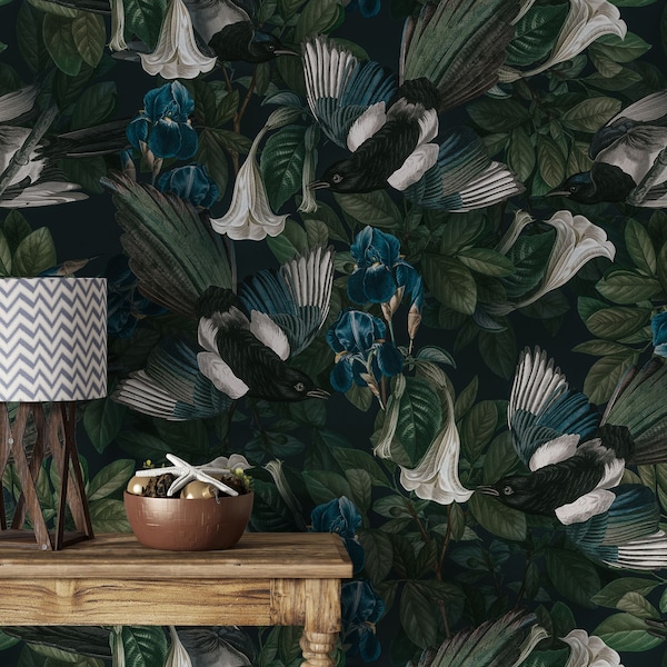 Dark Botanical Wallpaper - Etsy