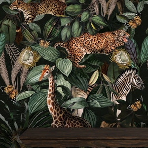 Dark Botanic Wallpaper Cheetahs and Monkeys, Cheetah Jungle Wallpaper ...