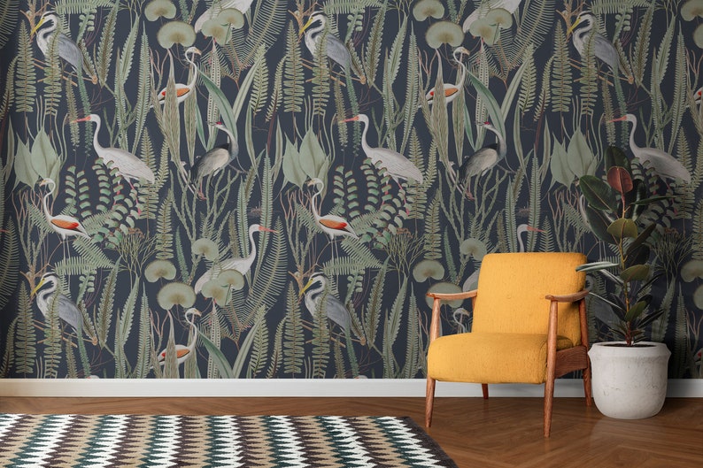 Blue Heron Wallpaper Bird Wallpaper Removable Vintage - Etsy