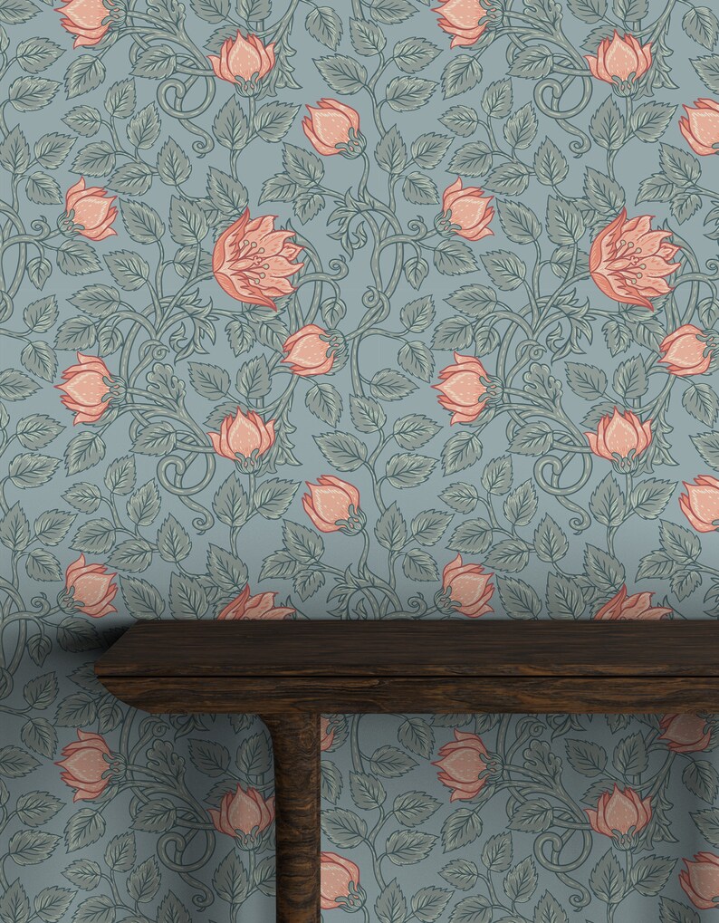 William Morris Floral Wallpaper, Vintage Peel and Stick - Etsy