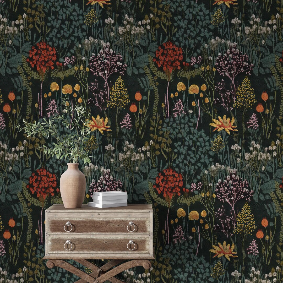 Dark Botanical Wallpaper I Dark Whimsical Forest Wallpaper I Fern ...