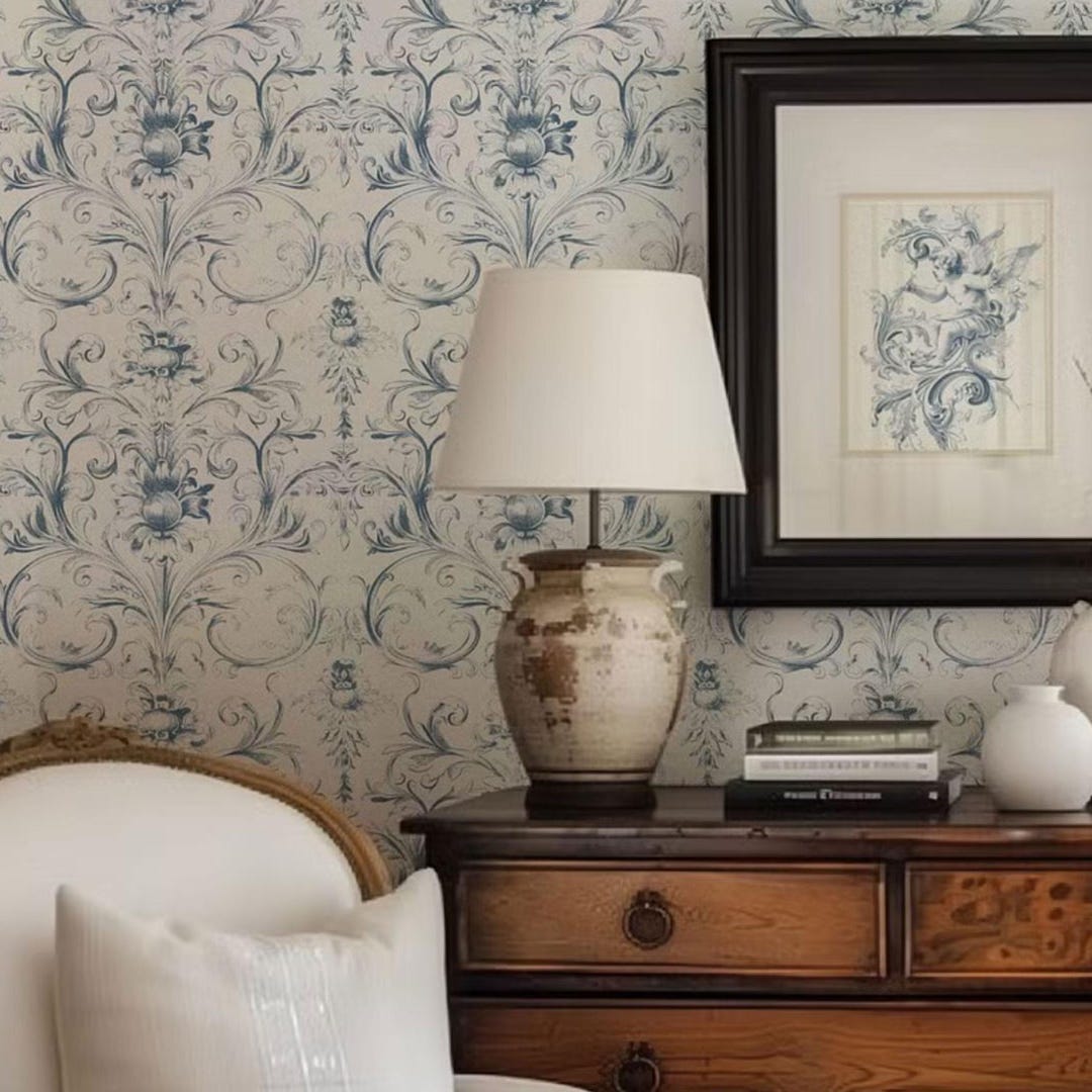 Victorian Wallpaper Blue, Victorian Wallpaper, Victorian Pattern Mural ...