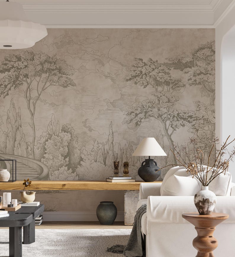 Scenic Wallpaper, Subtle Wallpaper, Bespoke Wallpaper, Light Beige Wall ...