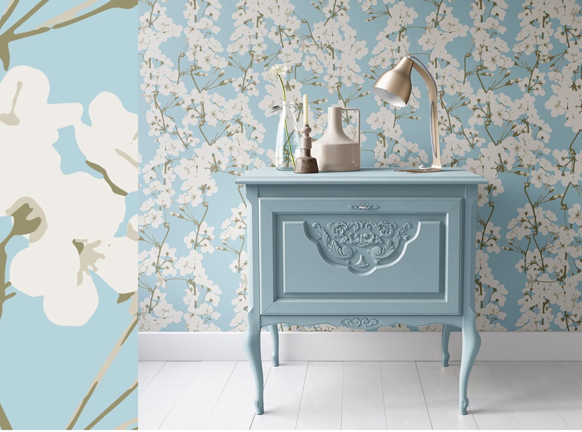 Blue Floral Wallpaper, Botanical Wallpaper, Floral Wallpaper Vintage ...