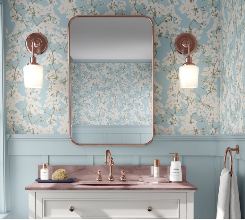 Blue Floral Wallpaper Botanical Wallpaper Floral Wallpaper - Etsy