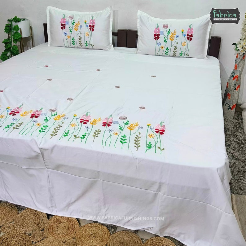 Cotton Designer Embroidery King Size Bed Sheets Cotton Sheets ...