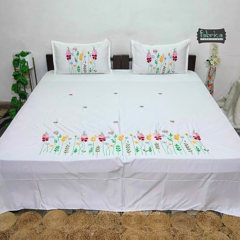 Cotton Designer Embroidery King Size Bed Sheets Cotton Sheets ...