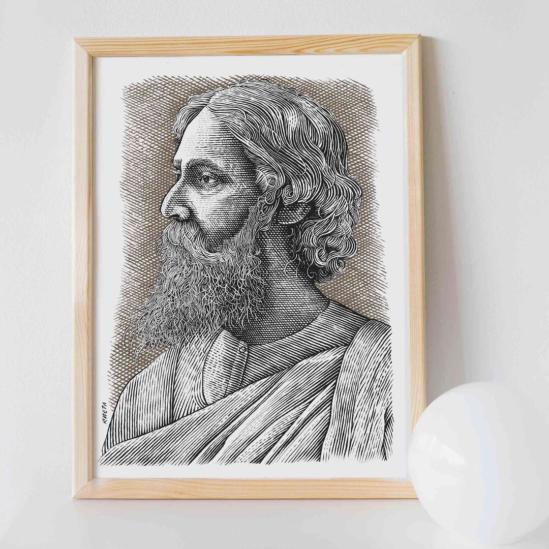 Rabindranath Tagore Digital Portrait of Size 10.5 X 14 Inches ...