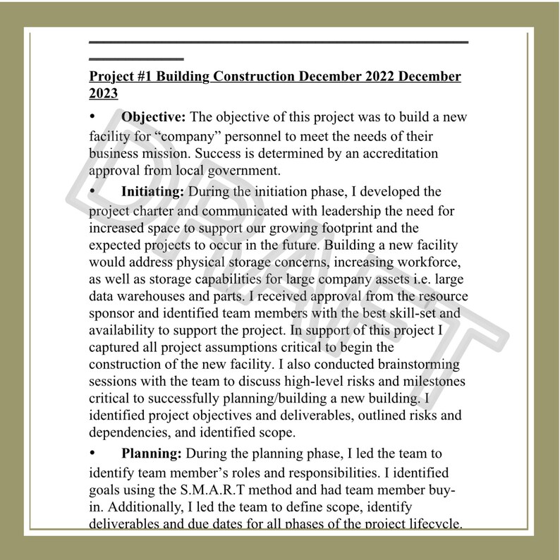 PMP Application Template With Examples for Project Descriptions - Etsy