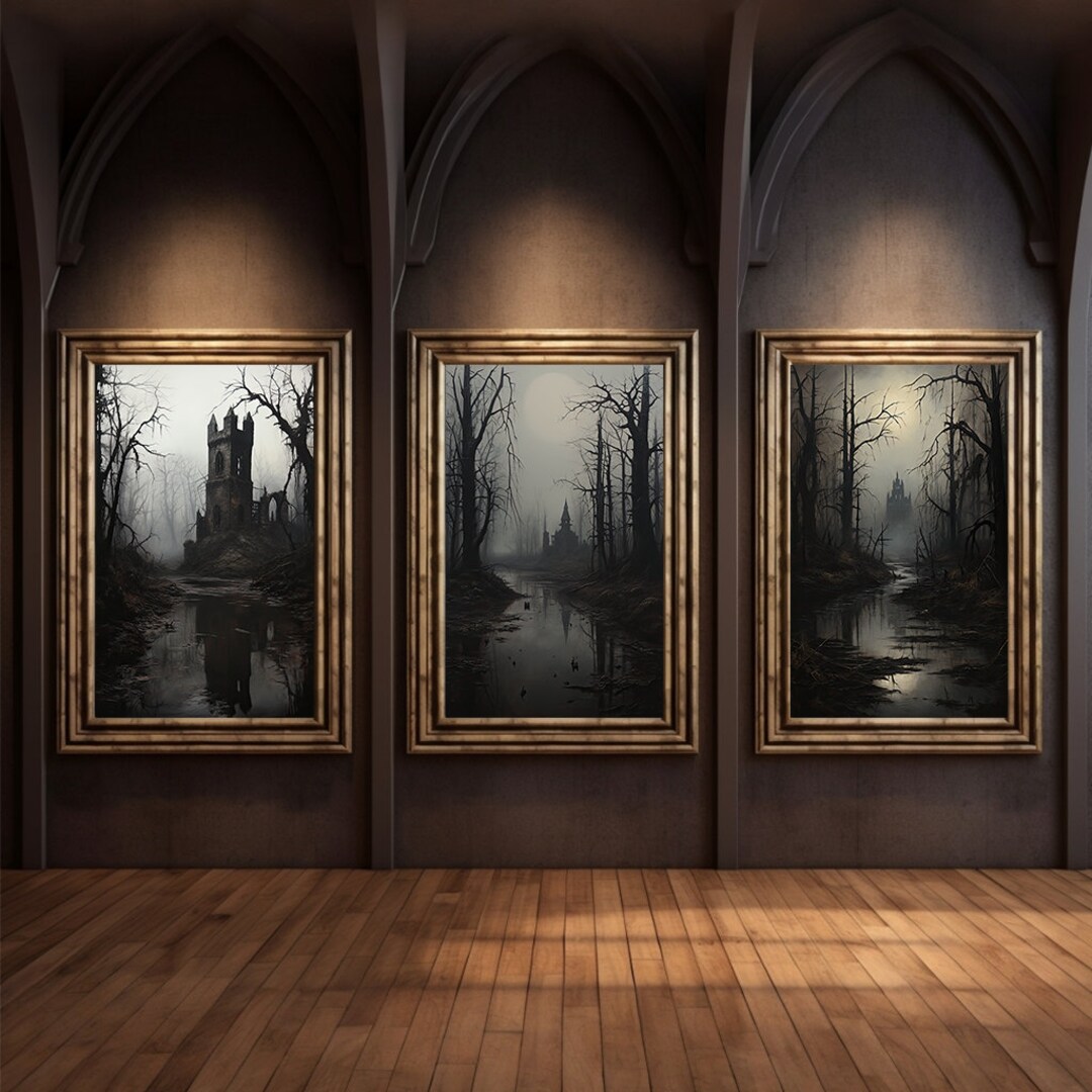 Set of 3 Arts Dark Academia Decor, Secret Gothic Lake Garden Gothic ...