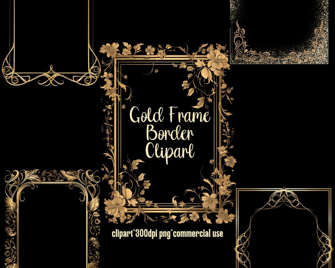 Gold Frame Borders Clipart PNG Instant Download Commercial Use Vintage ...