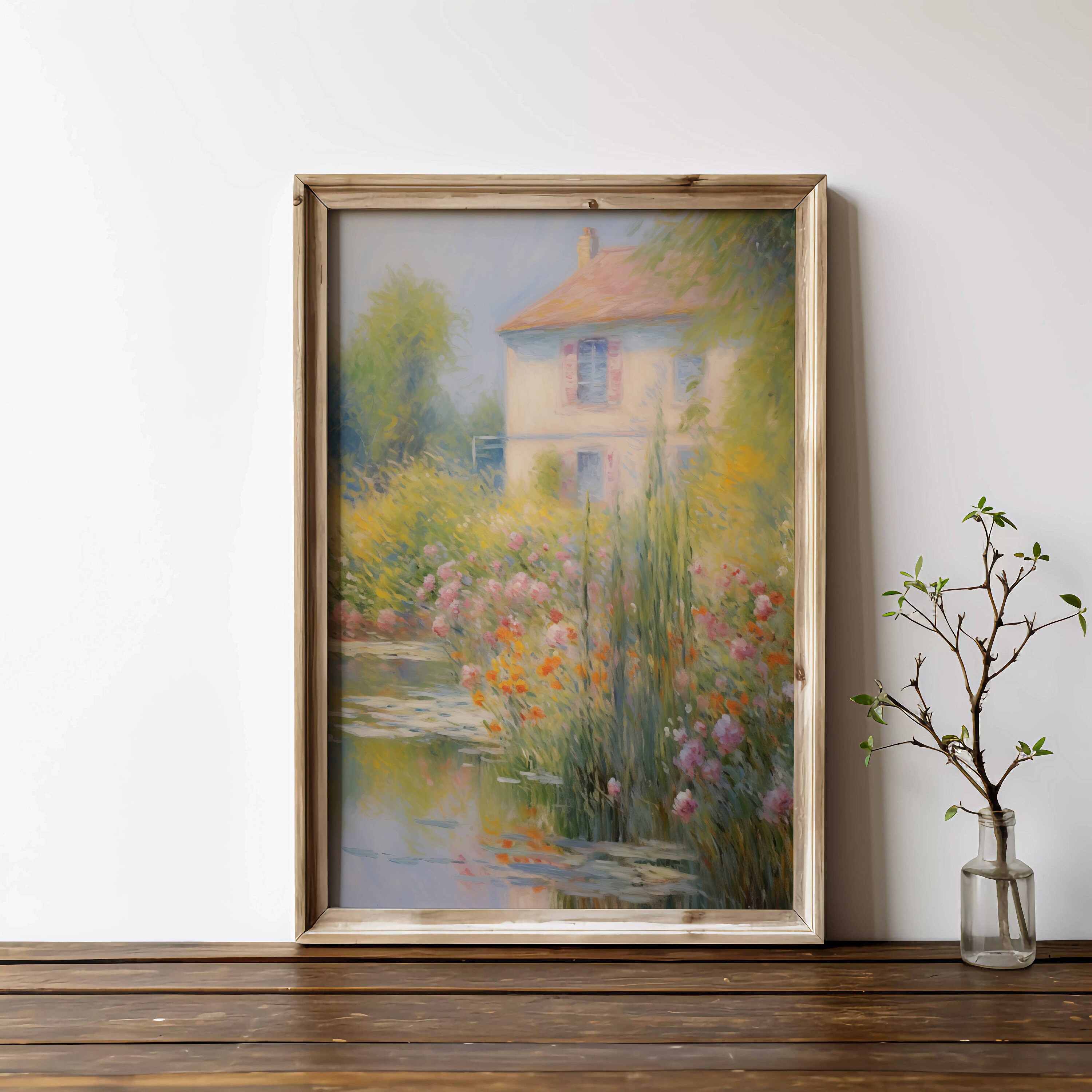 Printable Cottage Flower Garden Vintage Oil Painting Cottagecore Wall ...