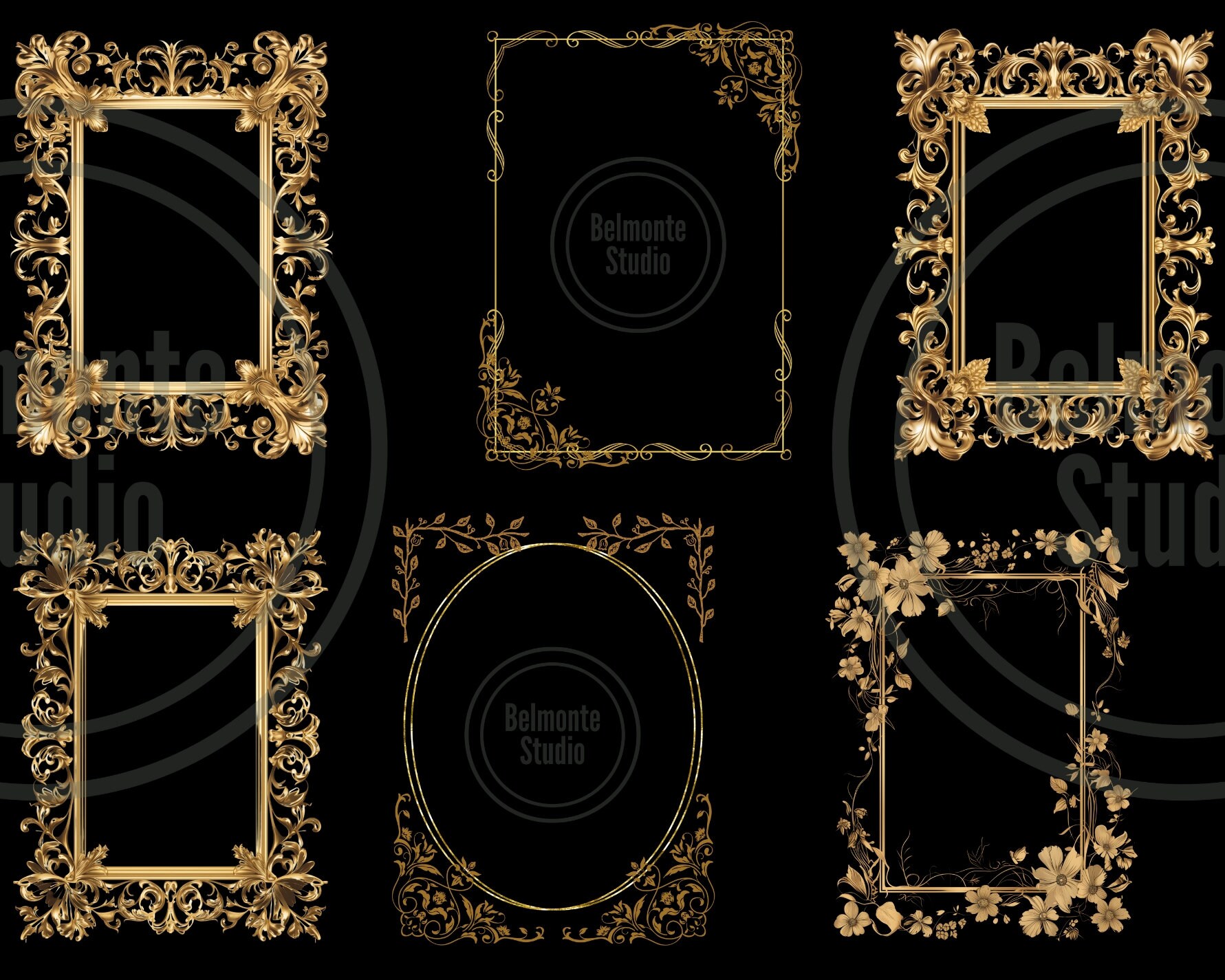 Gold Frame Borders Clipart PNG Instant Download Commercial Use Vintage ...