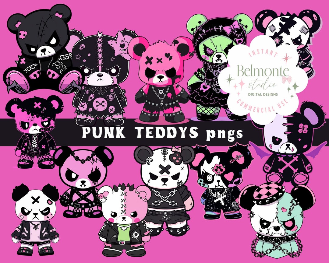 Punk Goth Teddy Bears Clipart Instant Download Commercial Use Goth Punk Bundle Sublimation ...