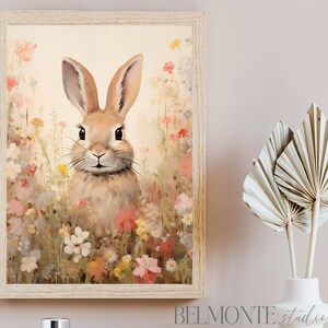 Bunny Art Vintage Decor Spring Wall Art Bunny Print Easter Poster Wall ...