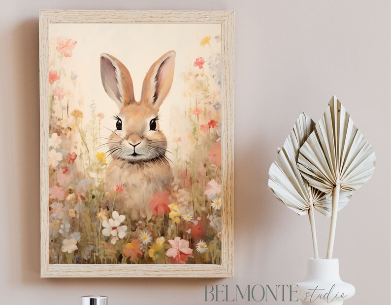 Bunny Art Vintage Decor Spring Wall Art Bunny Print Easter Poster Wall ...
