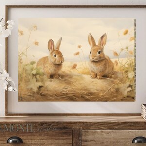 Spring Art Vintage Decor Spring Wall Art Rabbit Print Cottagecore ...