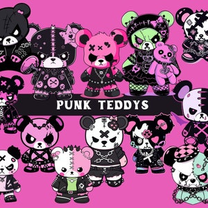 Punk Goth Teddy Bears Clipart Instant Download Commercial Use Goth Punk ...