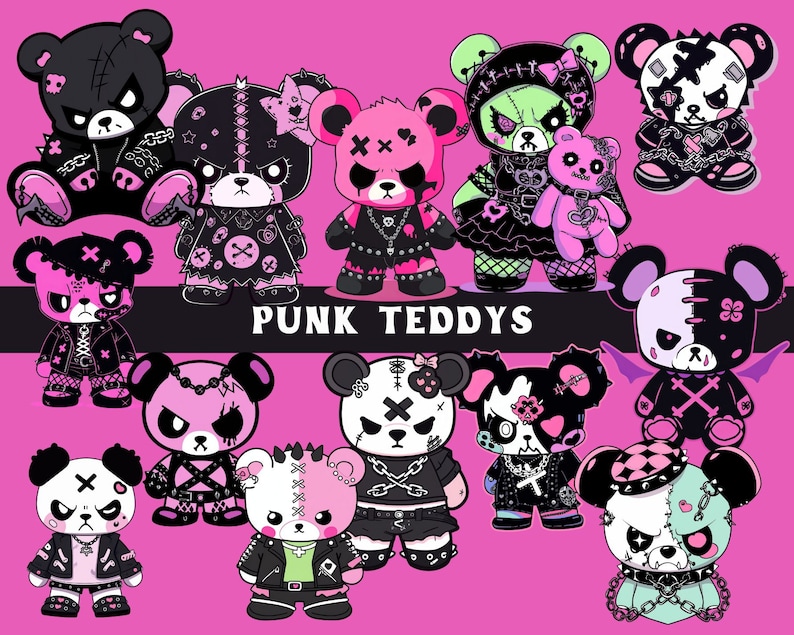 Punk Goth Teddy Bears Clipart Instant Download Commercial Use Goth Punk ...