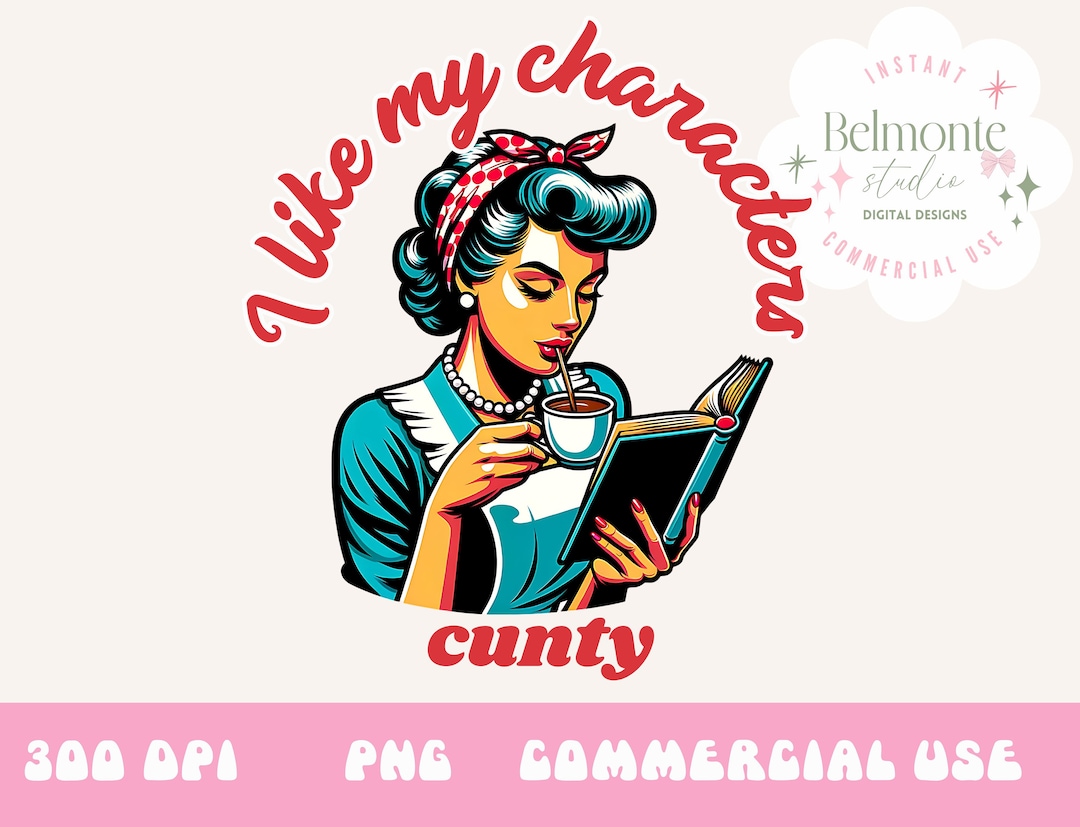 Coffee and Books Cunty Characters, FILE PNG, Trendy Vintage Retro Funny ...
