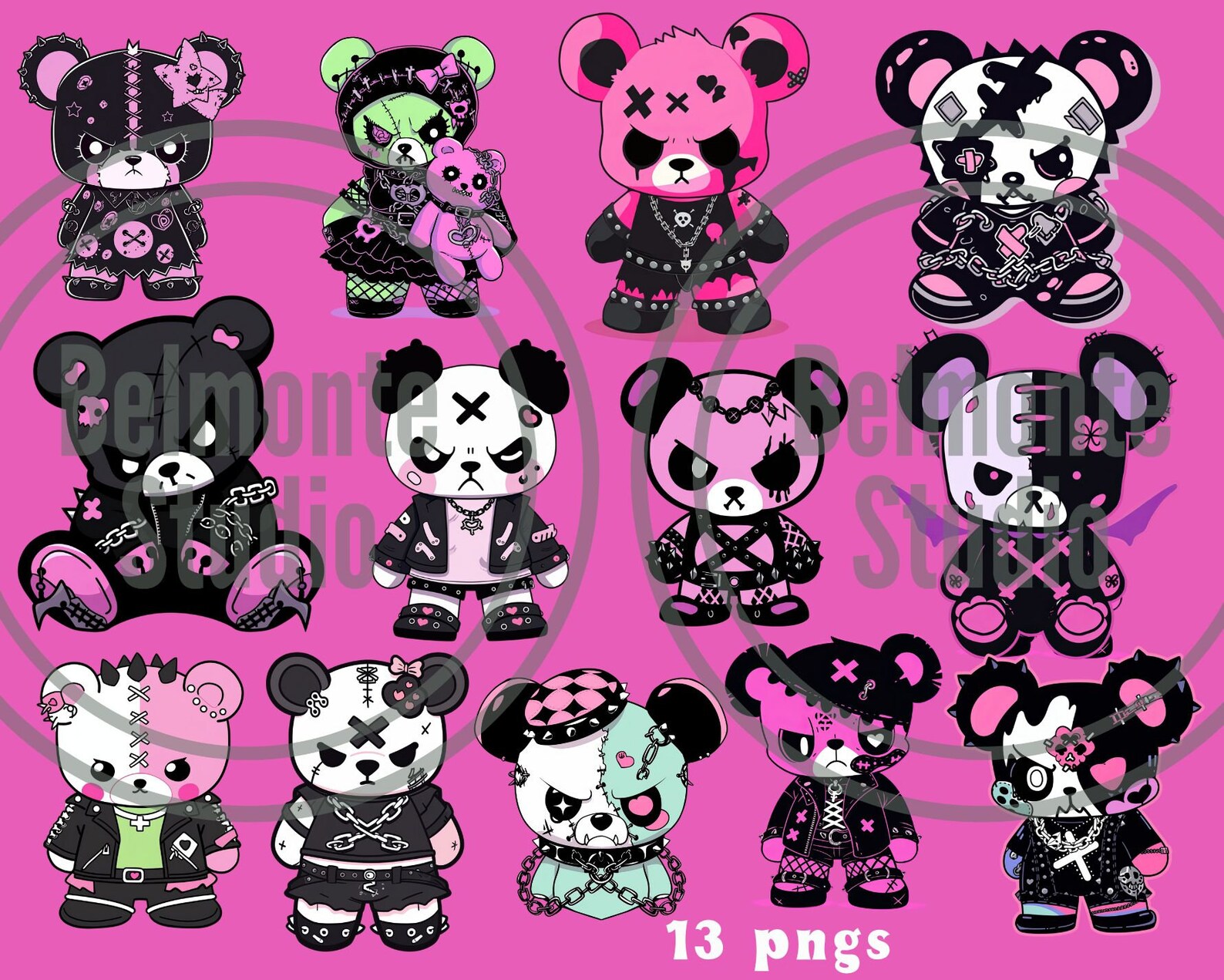 Punk Goth Teddy Bears Clipart Instant Download Commercial Use Goth Punk ...