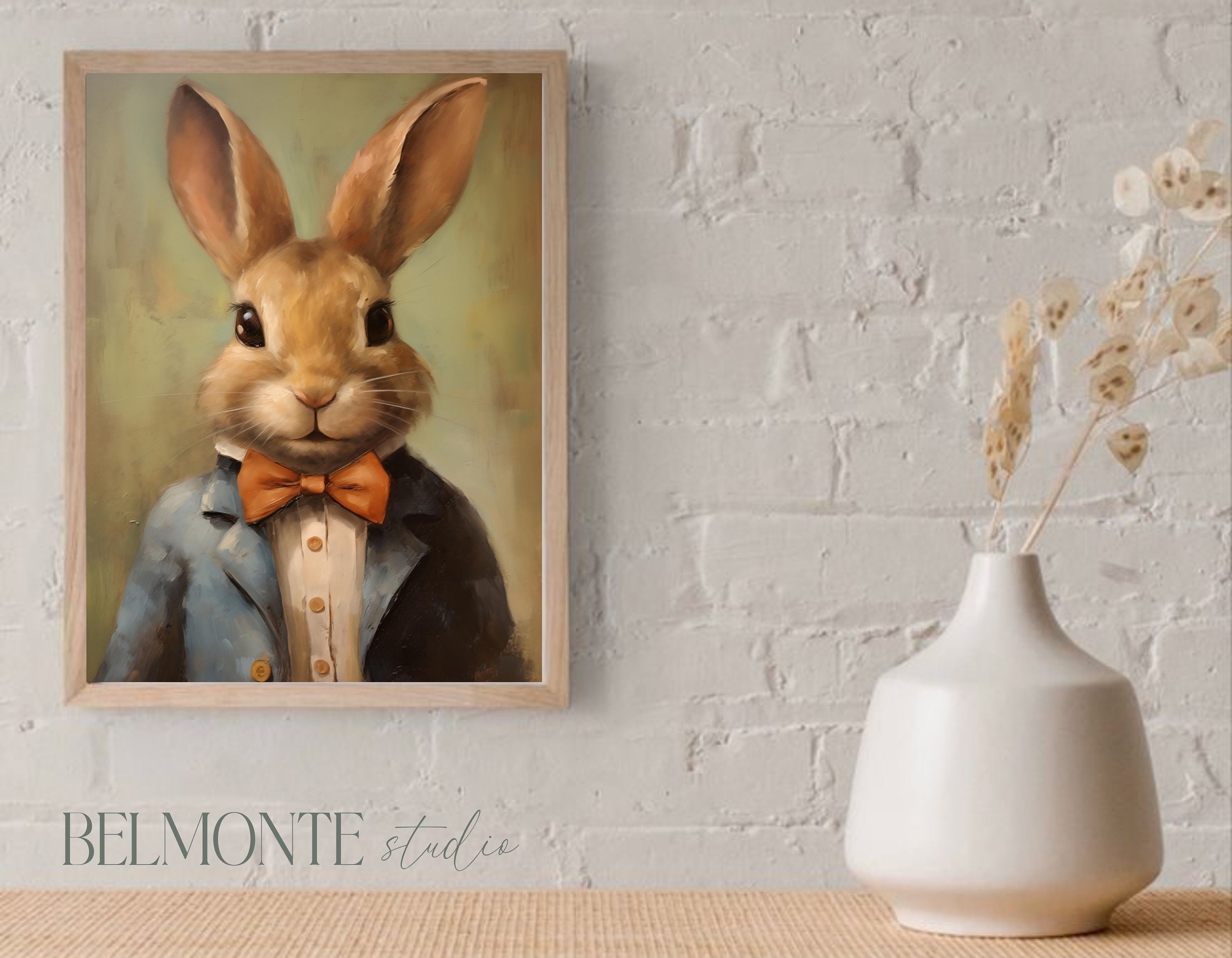 Printable Rabbit Vintage Oil Painting Cottagecore Wall Art Decor ...