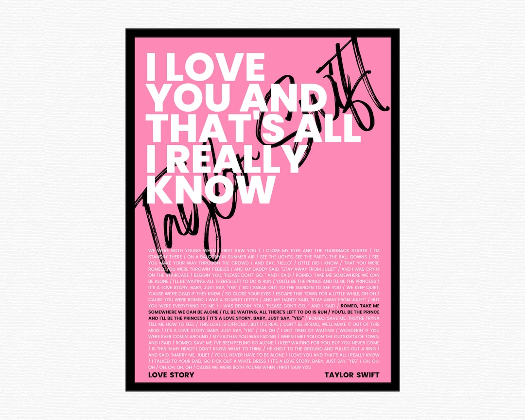 Taylor Swift 'love Story' Lyrics Poster | Romeo and Juliet Wall Art - Etsy