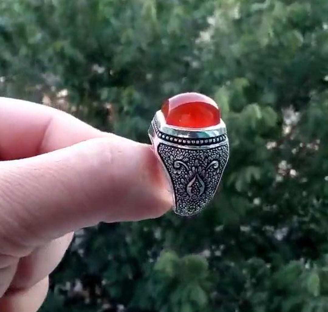 Natural Red Aqeeq Agate Ring for Men Genuine Yemeni Red Aqeeq Stone ...