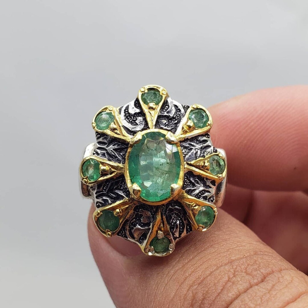 Authentic Zambian Emerald Multistone Ring - Unheated Untreated Semi ...