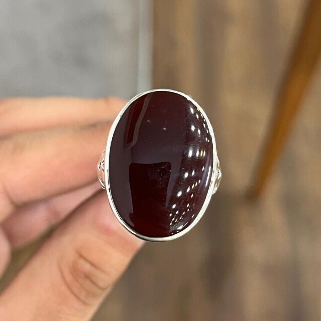 Genuine Yamani Aqeeq Ring With Red Garnet Stone, Luxury Men's Ring ...