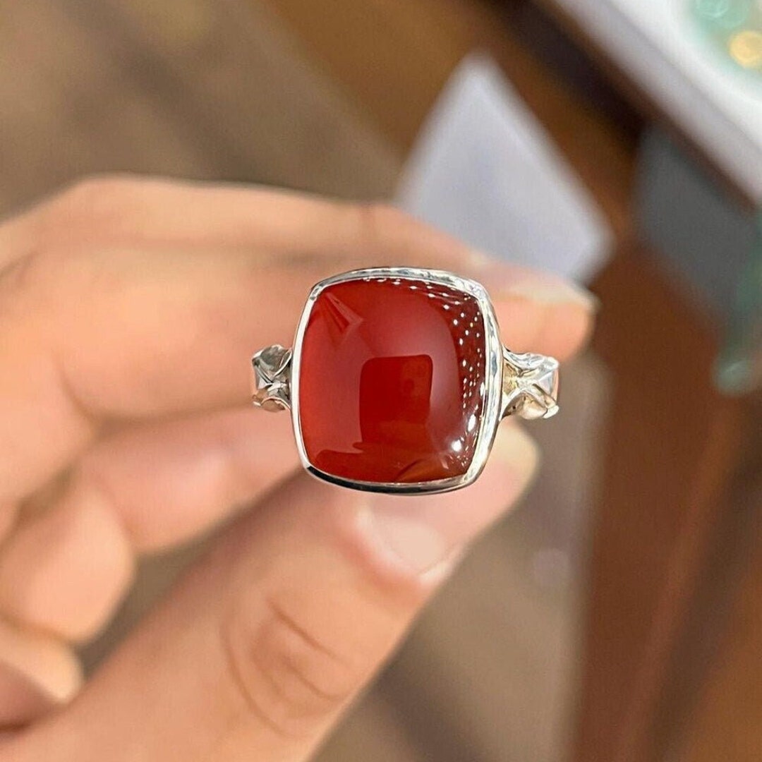 Authentic Yemeni Aqeeq Ring for Men, Rare Blood Red Akik Stone in ...
