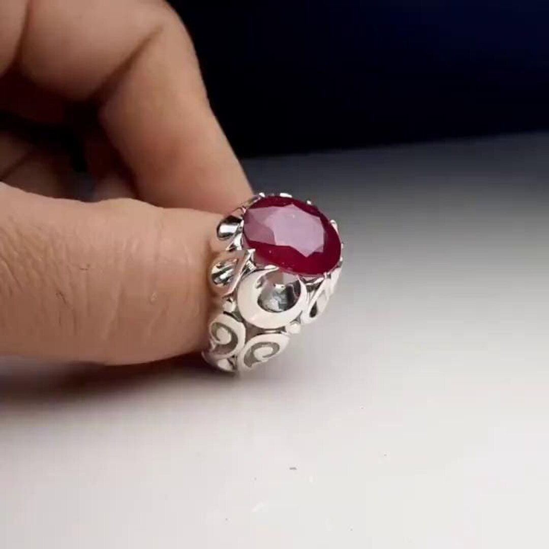 Natural Red Ruby Gemstone Ring Handmade Sterling Silver 925 Ring Real Ruby Stone Ring for Men - Etsy