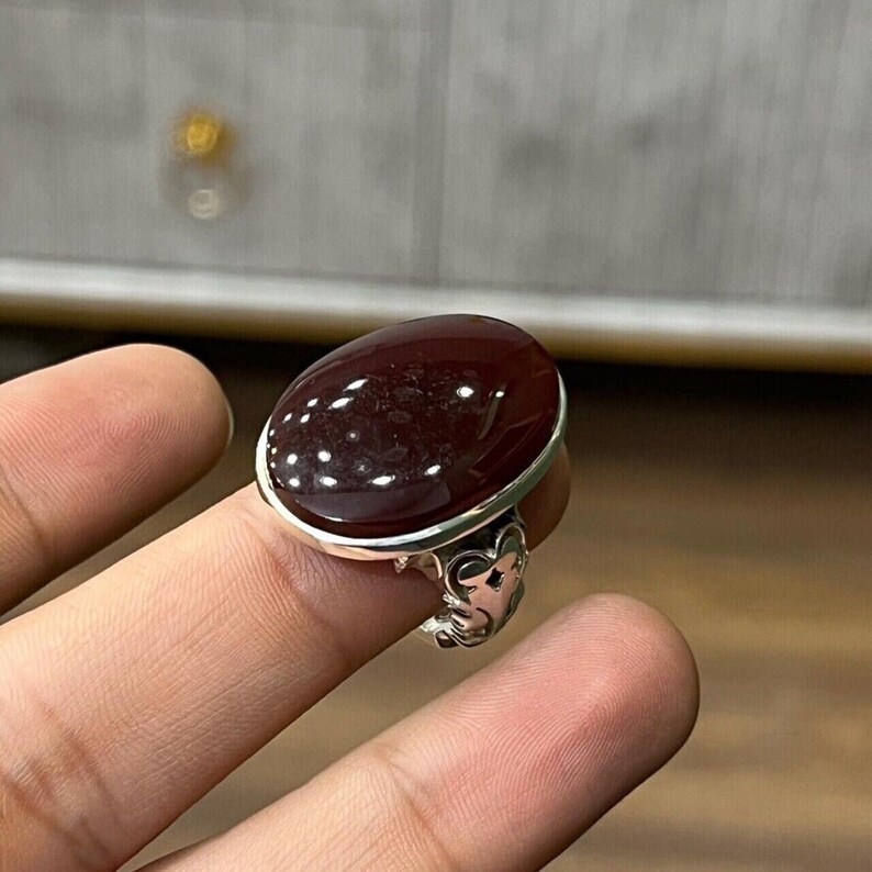 Genuine Yamani Aqeeq Ring With Red Garnet Stone, Luxury Men's Ring ...