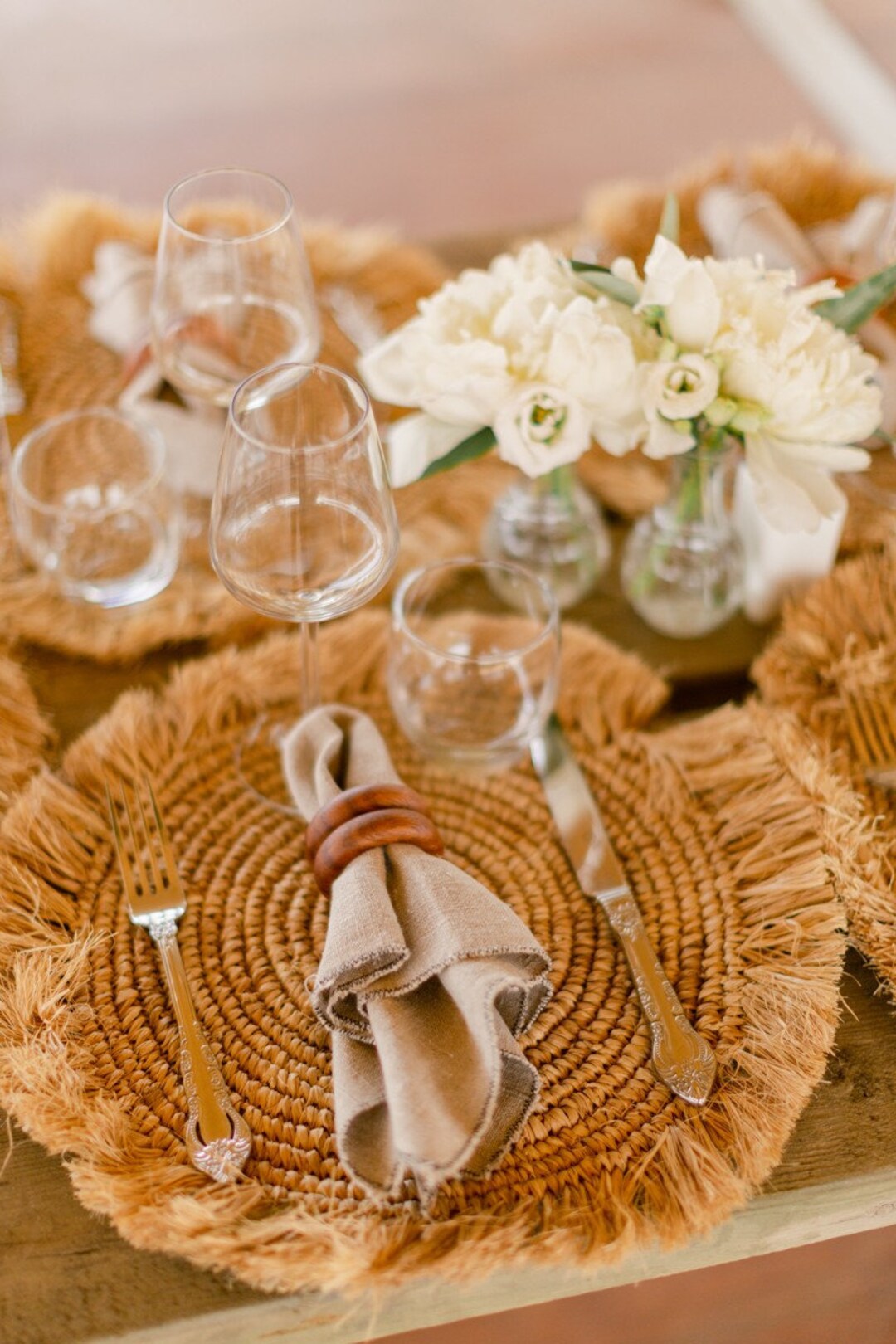 Set of 4,6,8,10,12 Natural Raffia Fringe Placemats,boho Fringe Round ...