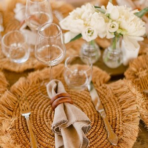 Set of 4,6,8,10,12 White Bleach Raffia Fringe Placemats, Boho Fringe ...