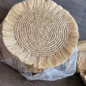 Set of 4,6,8,10,12 White Bleach Raffia Fringe Placemats, Boho Fringe ...