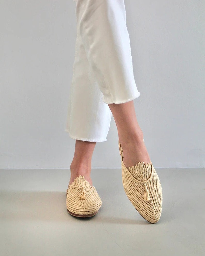 Natural Raffia Sandals, Raffia Mules, Handmade Moroccan Slippers ...