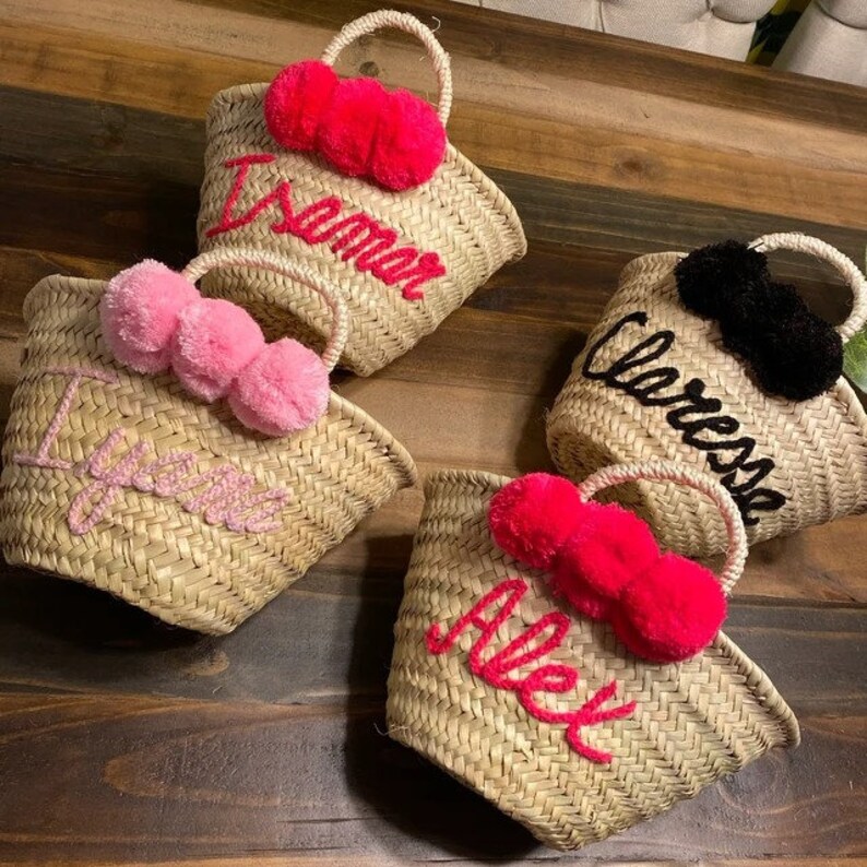 Flower Girls Baskets Customized Straw Bagsmini Straw Basket - Etsy