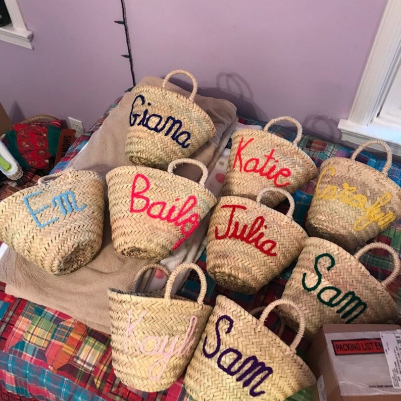 Flower Girls Baskets Customized Straw Bagsmini Straw Basket - Etsy