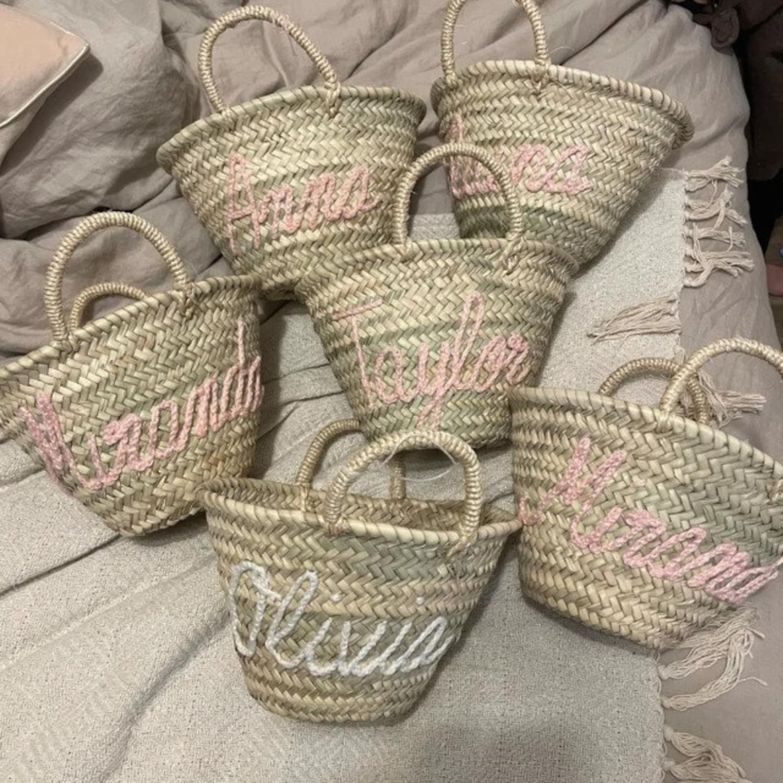 Flower Girls Baskets Customized Straw Bagsmini Straw Basket - Etsy