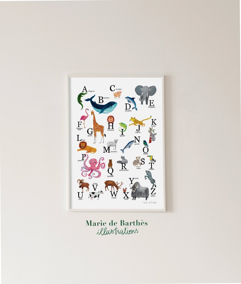Animal Alphabet Poster: Hand-painted French ABC Nursery Art - Etsy