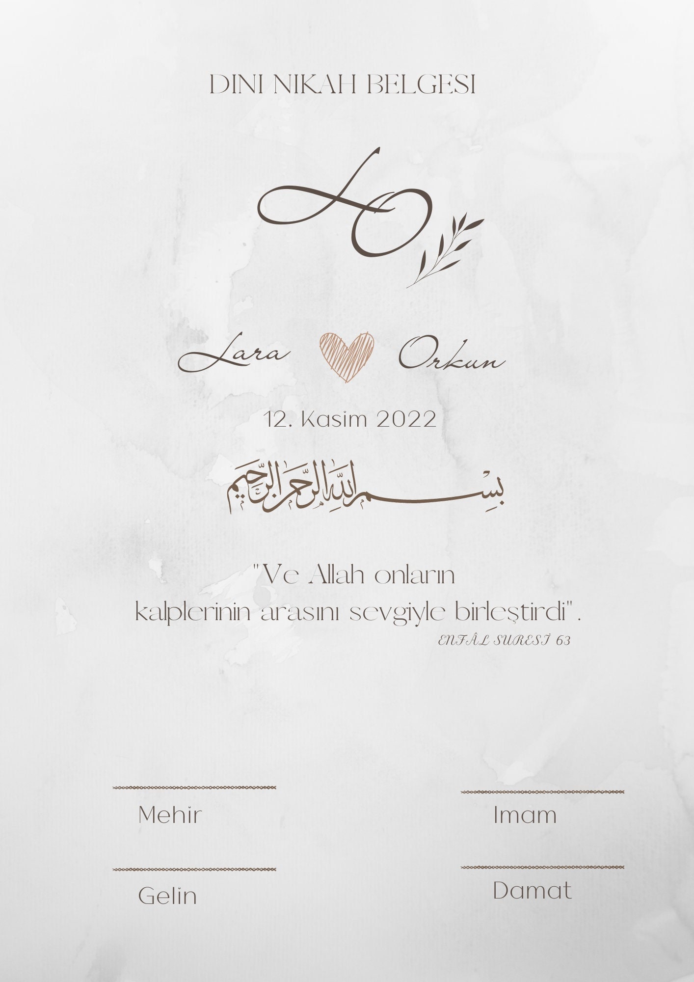Dini Nikah Belgesi PDF Printable - Etsy.de