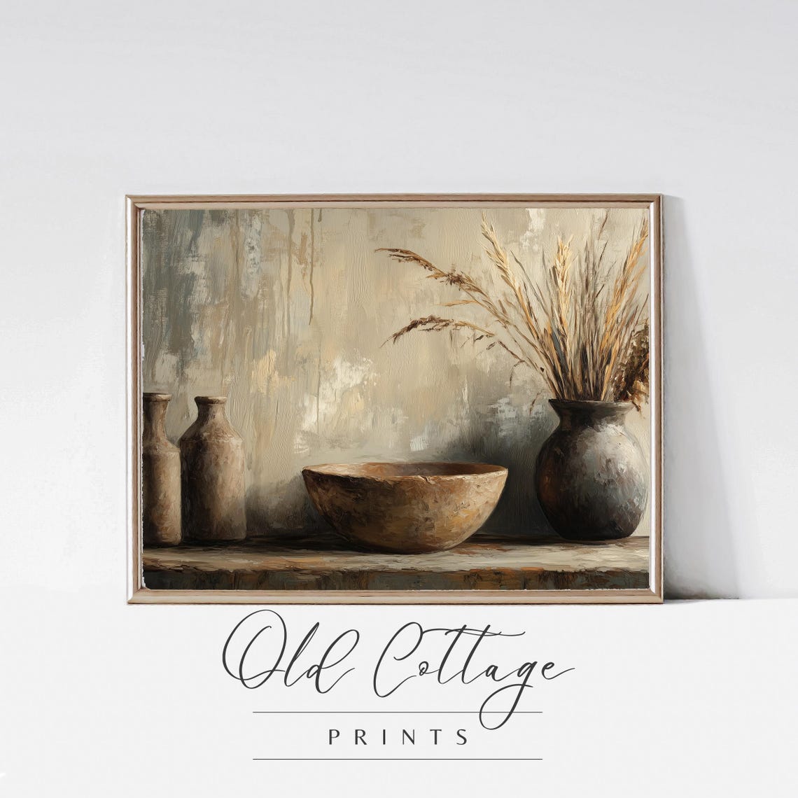 Rustic Still Life Painting Digital Artwork Bottles Bowl and Vase With ...