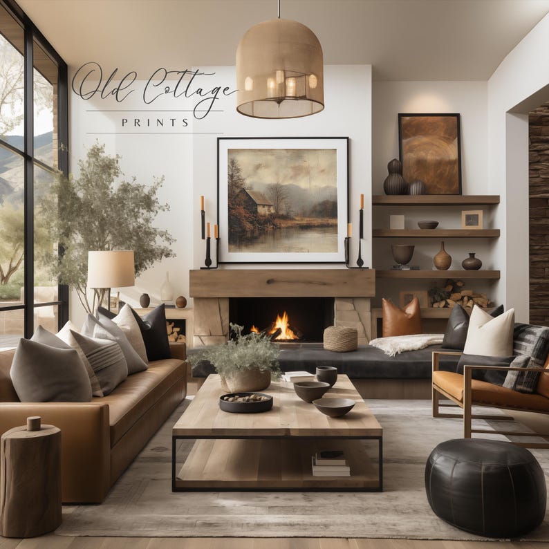 Rustic Cabin Digital Download | Autumn Lake Cottage Wall Art | Vintage ...