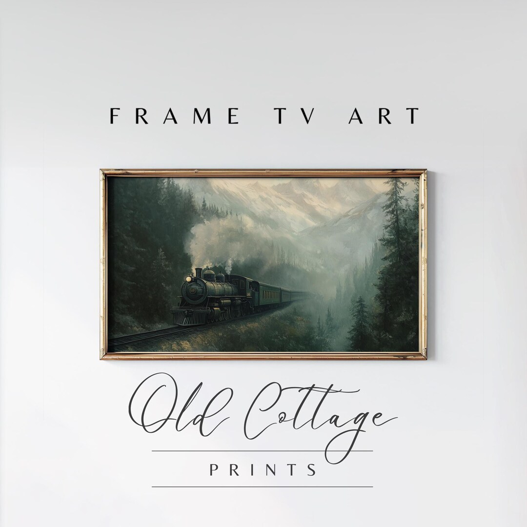 Vintage Train Art for Frame TV Winter Train in Snowy Mountains Digital ...
