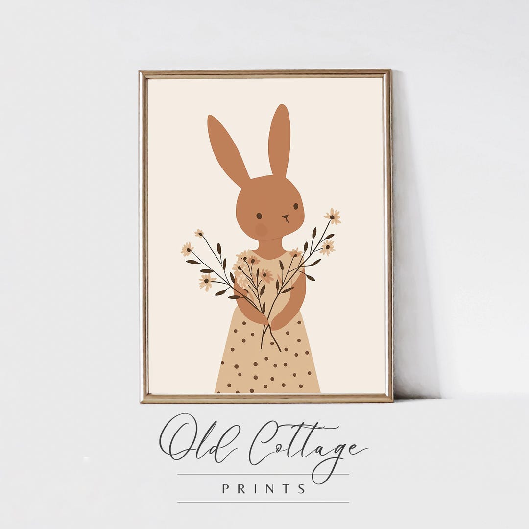 Cute Nursery Bunny Digital Art Rabbit in Dress Artwork Cute Bunny With ...