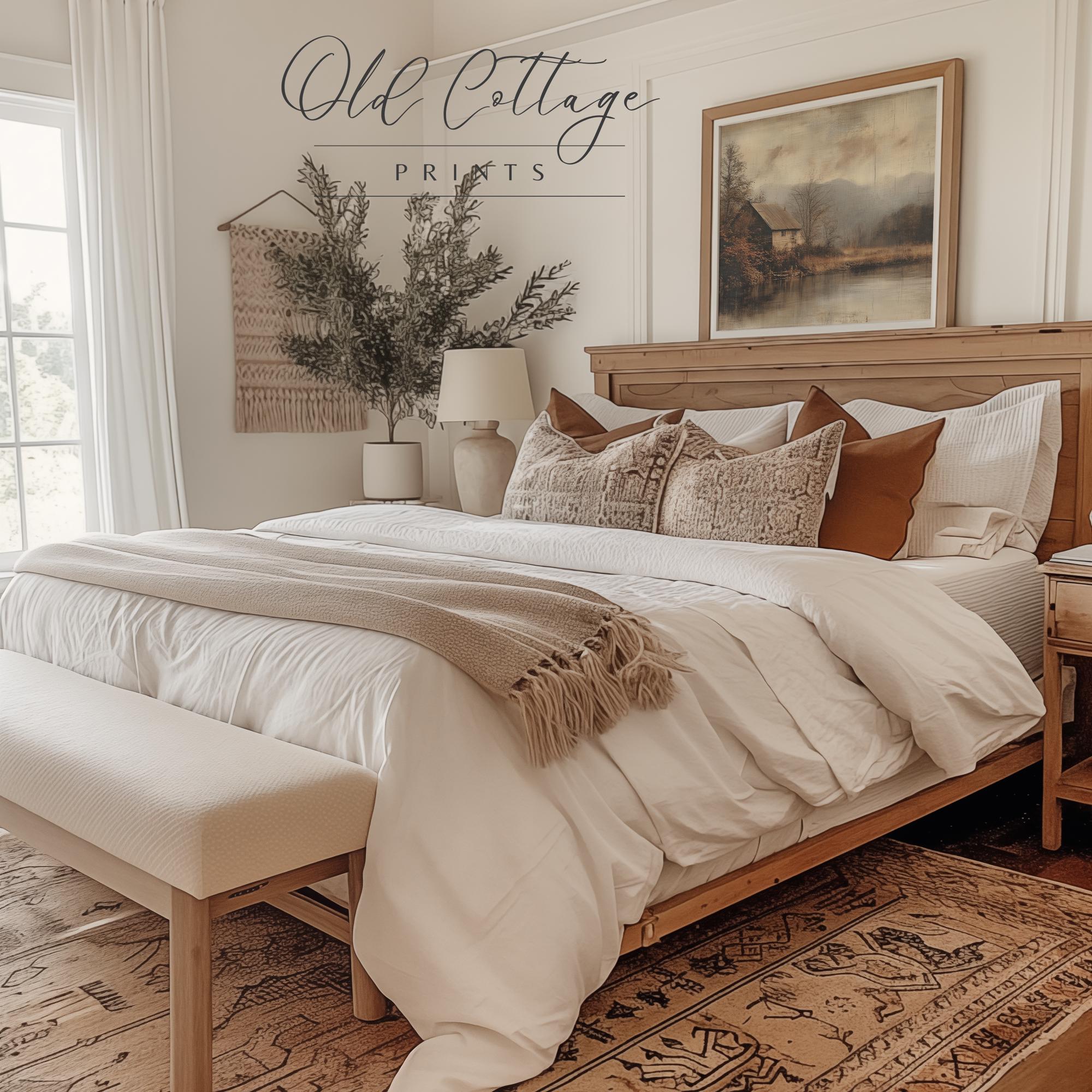 Rustic Cabin Digital Download | Autumn Lake Cottage Wall Art | Vintage ...