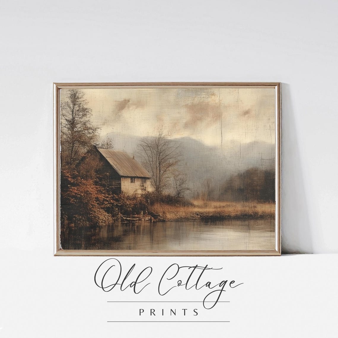 Rustic Cabin Digital Download | Autumn Lake Cottage Wall Art | Vintage ...