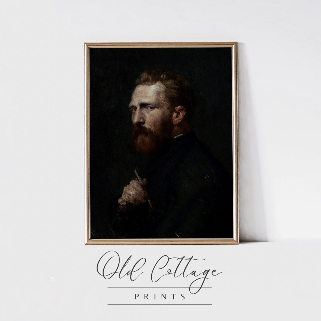 Somber Portrait of Man Digital Print Vintage Dark-toned Artwork Shadowy ...