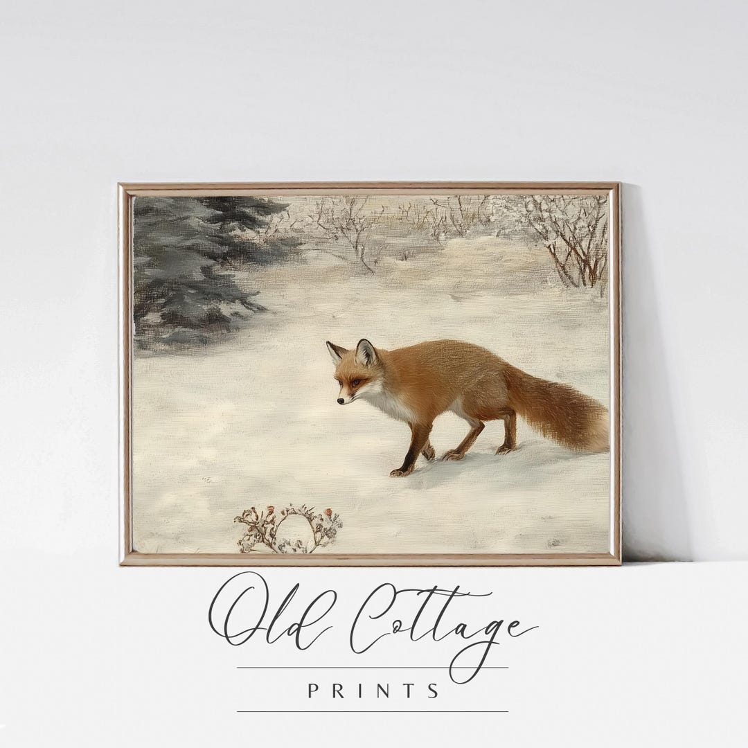 Red Fox Winter Art Snowy Landscape Digital Print Frosty Trees and ...